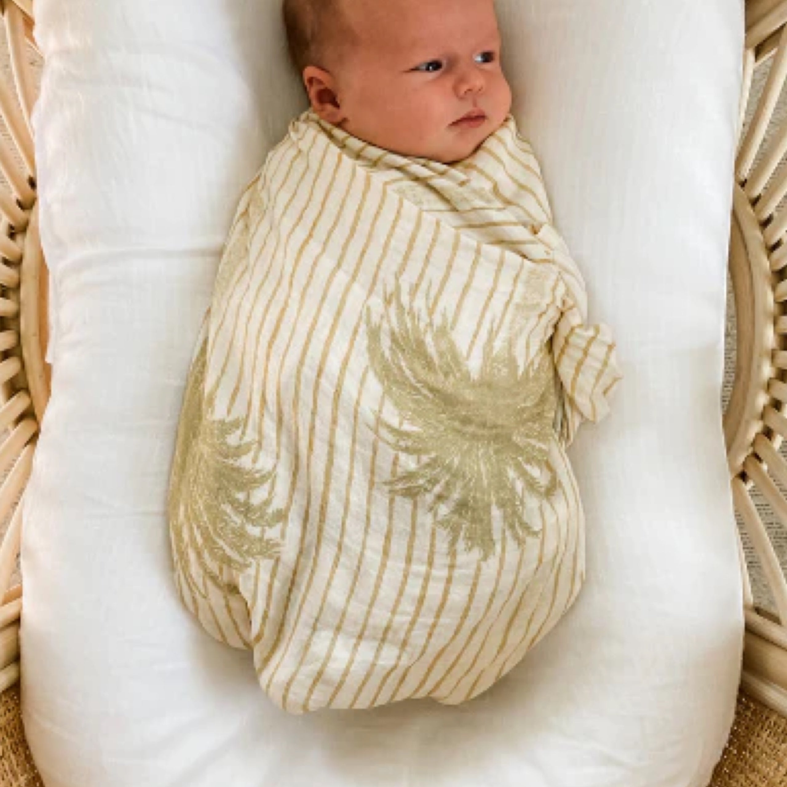 Savannah & Three - Stripe Palm Muslin Wrap | Milk + Honey